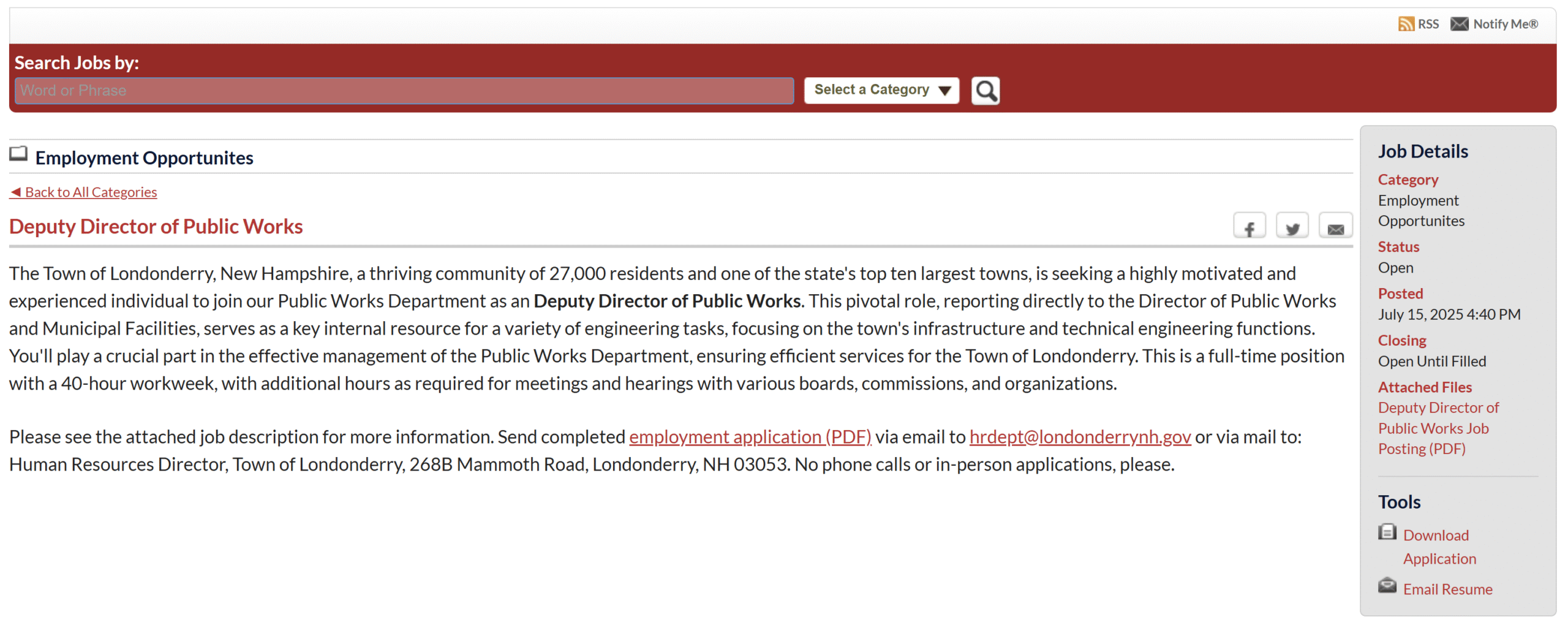New Deputy Director of Public Works Job Posting – TownUnderground.com ...