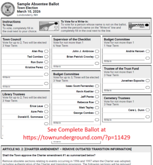 Town of Londonderry Sample Ballot for 3/10/2026 Election ...